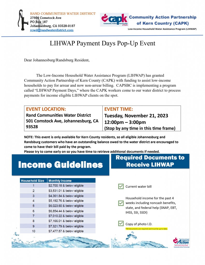 Lihwap Event – Rand Communities Water District